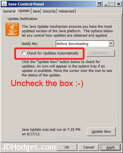 4-java-auto-updater-disable-javacpl-exe | J.D. Hodges