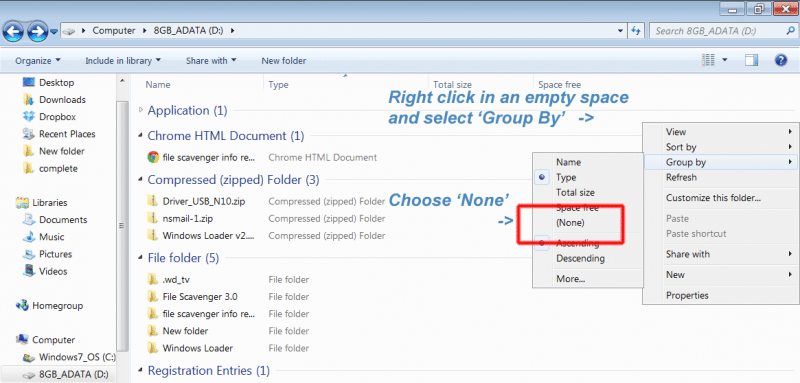 Get Rid Of Annoying File Grouping In A Windows 7 Folder View Jd Hodges