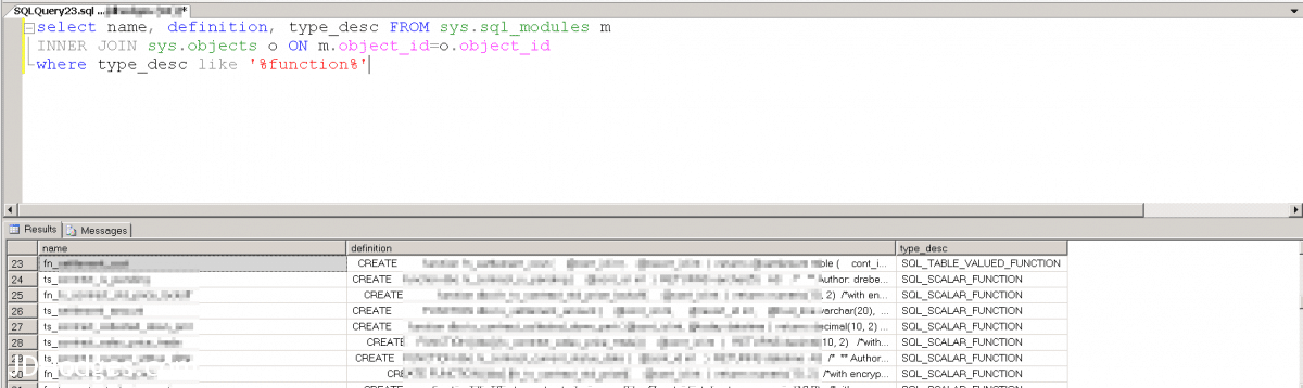 SQL Server: list all user defined functions in a database | J.D. Hodges