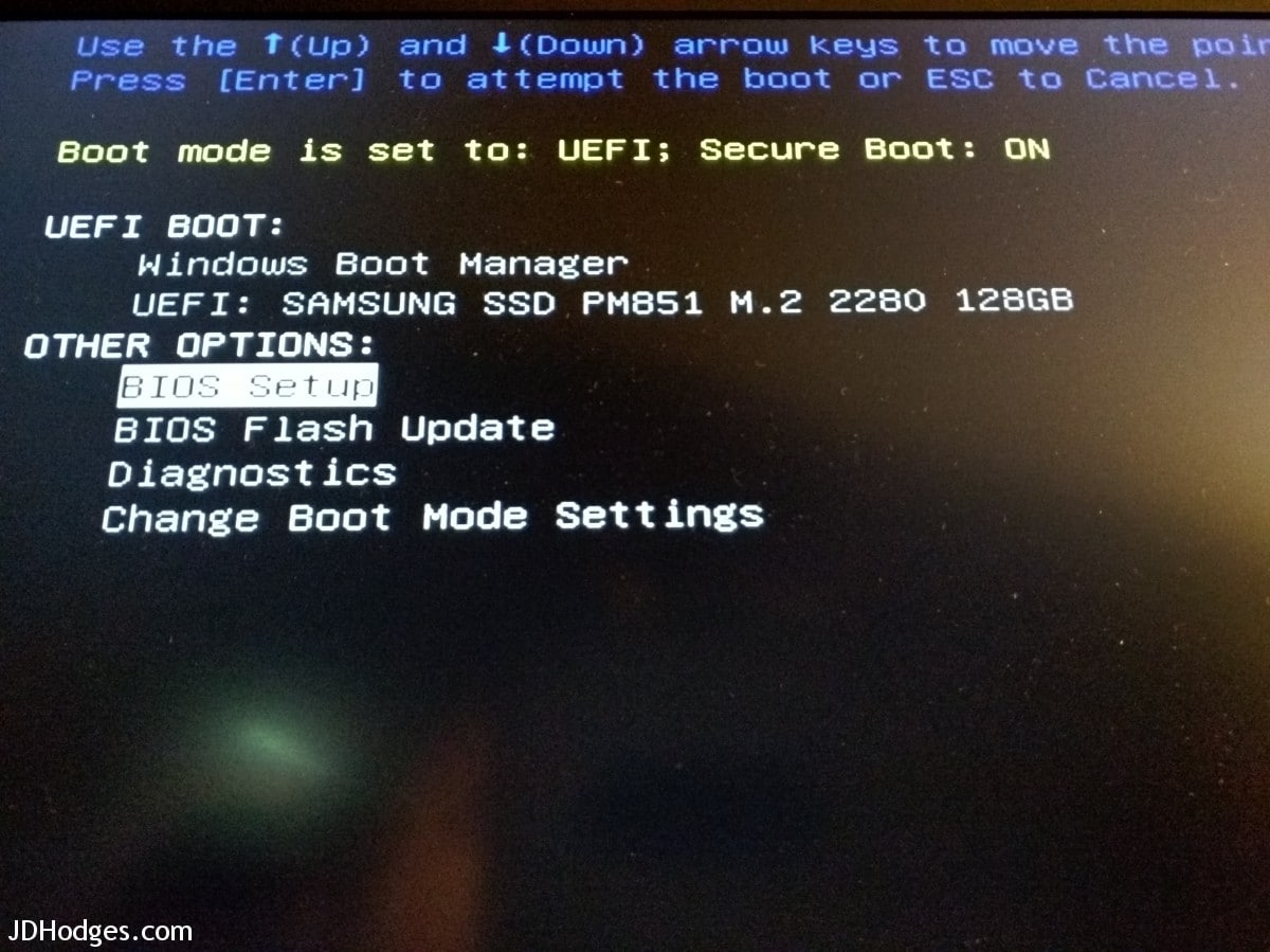 Press F12 to get to the enter BIOS option | J.D. Hodges