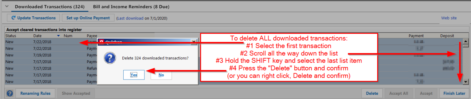 Mass Delete Multiple Downloaded Quicken Transactions | J.D. Hodges